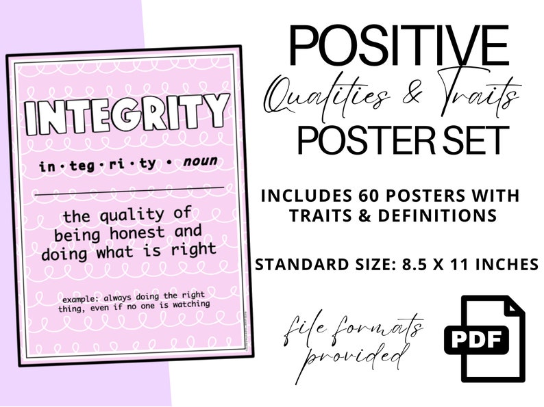 DEFINITION Posters Character Traits & Qualities | Pastel Poster Set ...