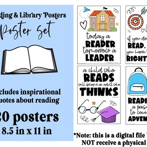 20 READING LIBRARY LITERACY Posters for Classroom Kids - Etsy