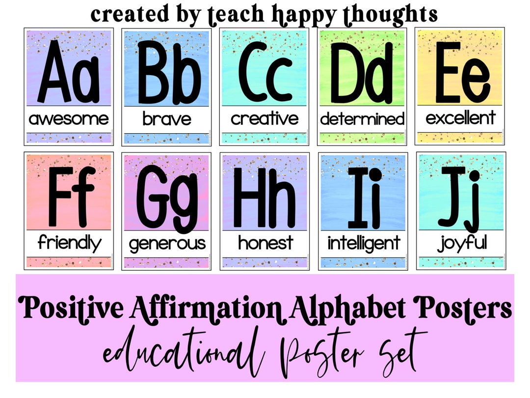 Positive Affirmation ALPHABET Posters With WORD WALL Circles - Etsy