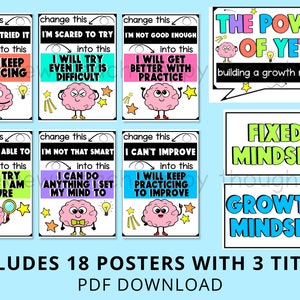 The POWER of YET Growth Vs. Fixed Mindset Posters Bulletin Board ...