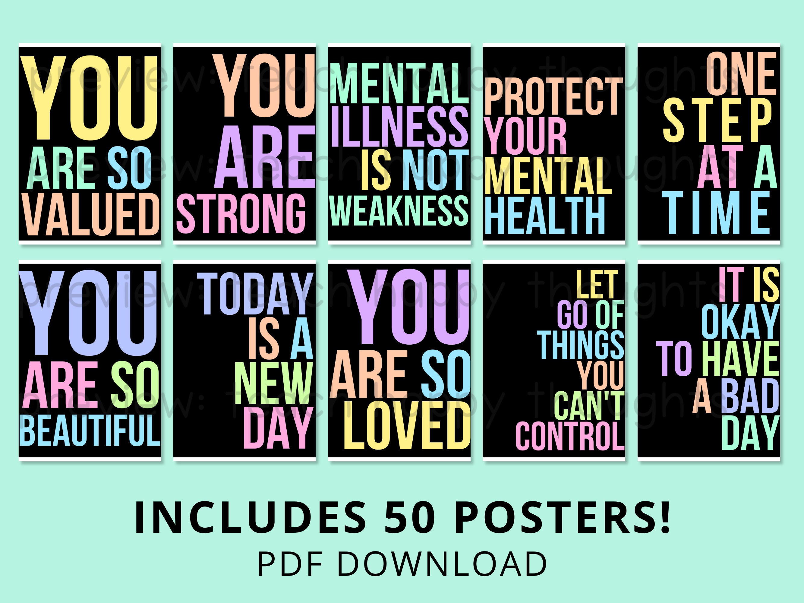 50 Bold Pastel Inspirational Mental Health Mental Illness & - Etsy