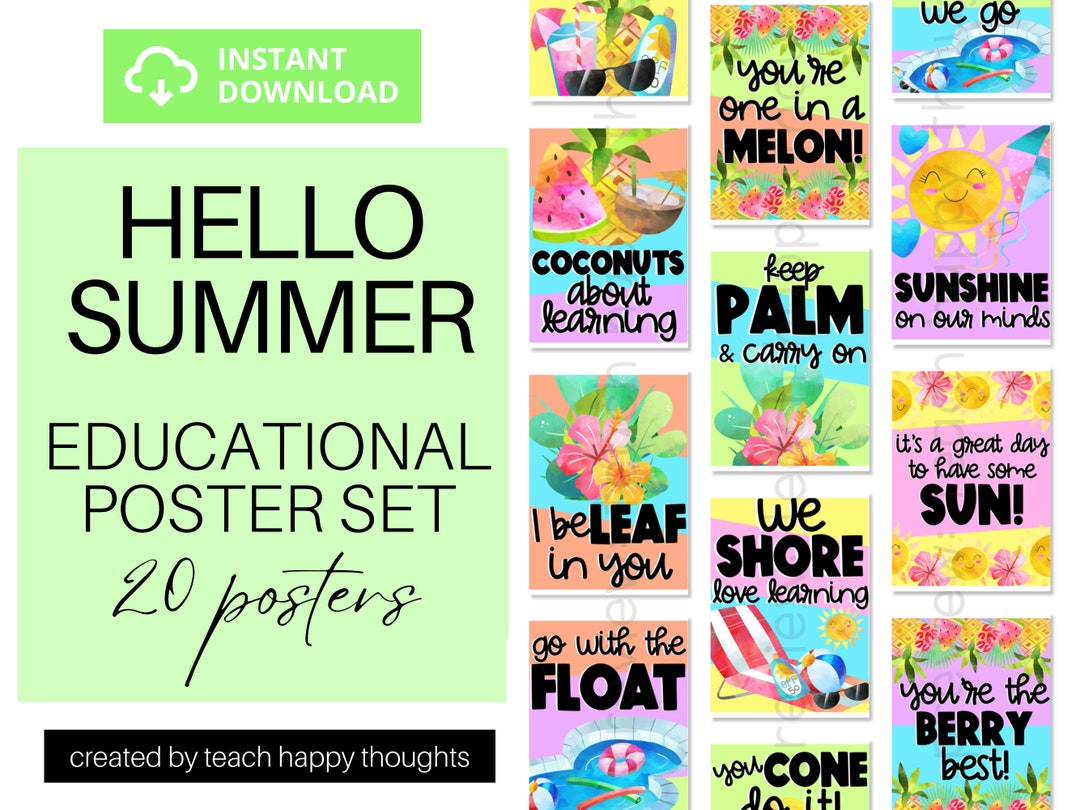 SUMMER Flowers Bugs Plant July August Beach Pool POSTERS Poster Set ...