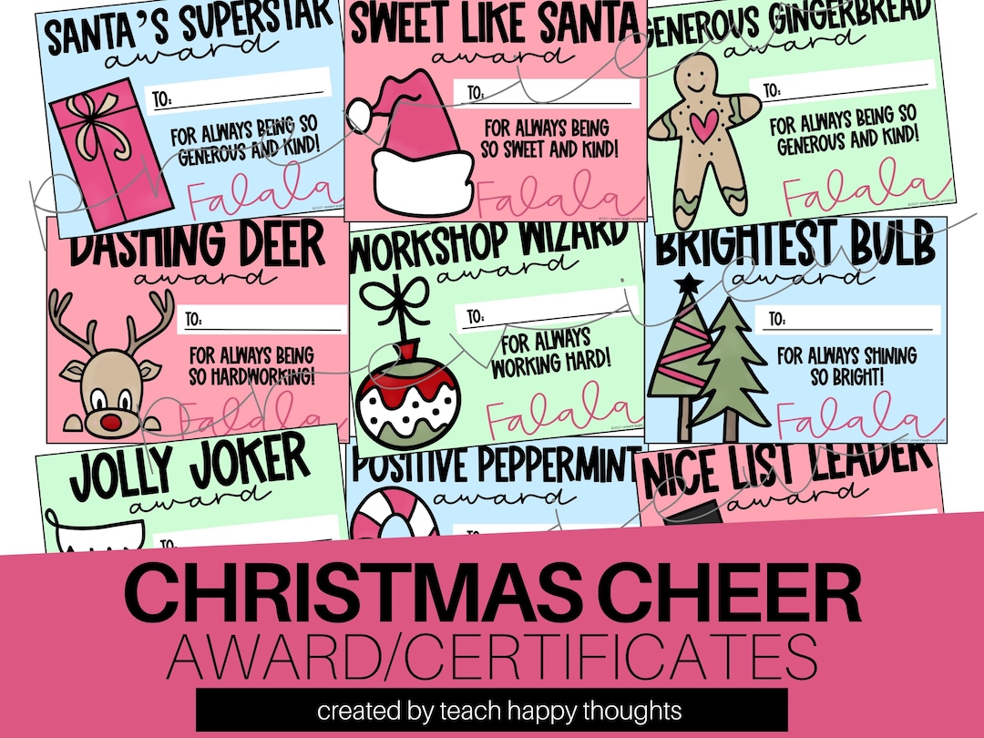 CHRISTMAS CHEER Holiday Santa Awards | 30 Pre-made Certificates | No ...