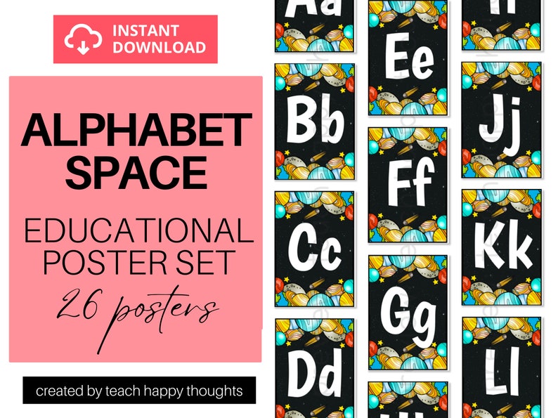 Space Themed Poster Set ALPHABET LETTER POSTERS Banner Planet Space ...