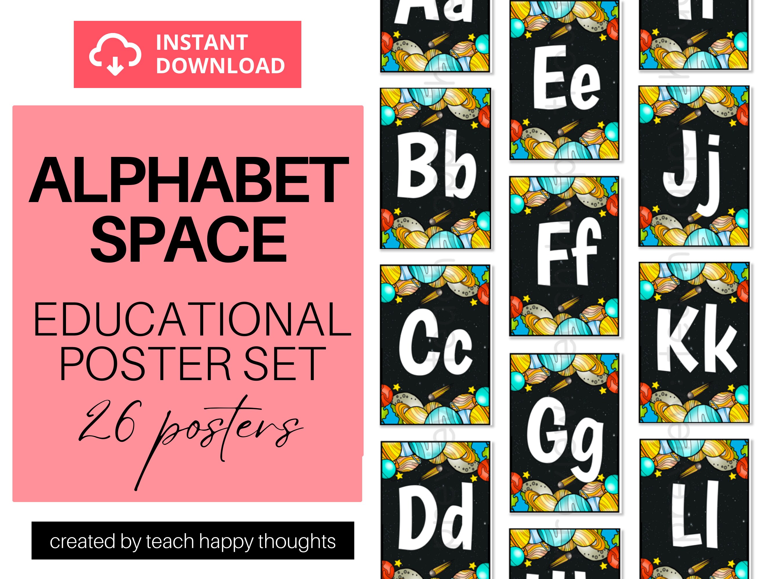 Space Themed Poster Set ALPHABET LETTER POSTERS Banner Planet Space ...