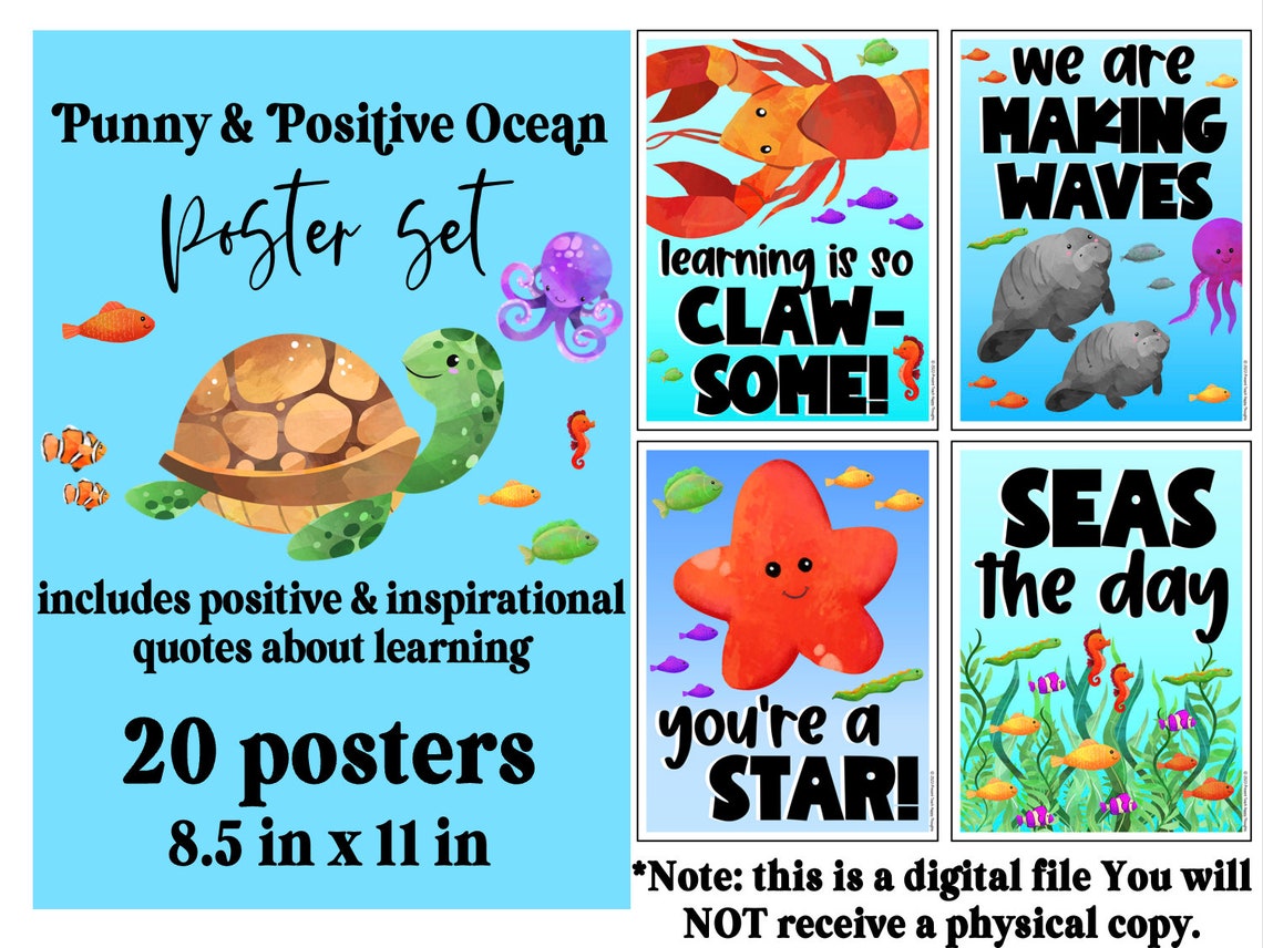 OCEAN SEA Puns Quotes Poster Set Posters Inspirational - Etsy Canada