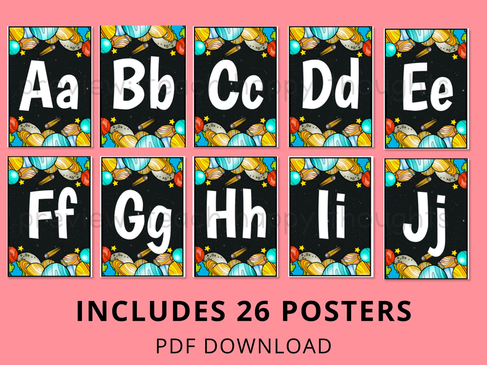 Space Themed Poster Set ALPHABET LETTER POSTERS Banner Planet Space ...