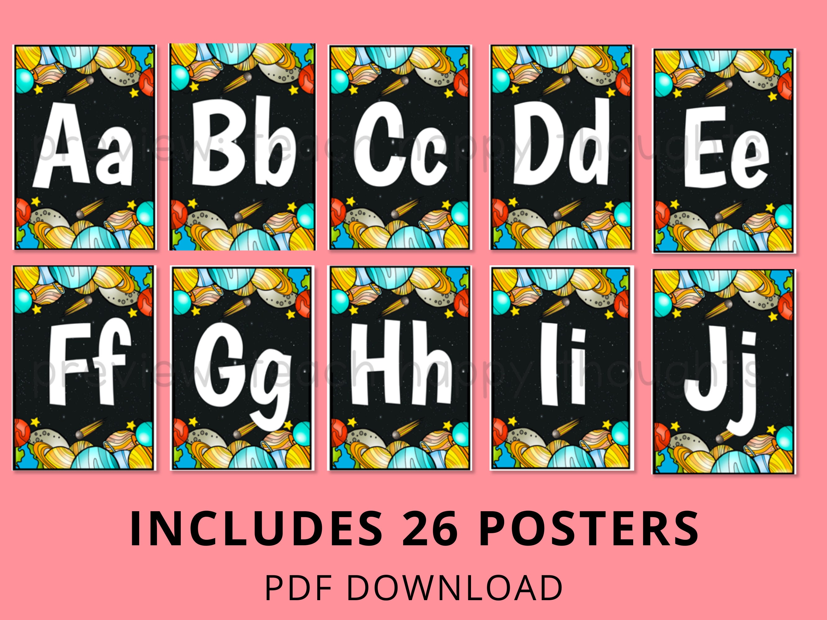 Space Themed Poster Set ALPHABET LETTER POSTERS Banner Planet Space ...
