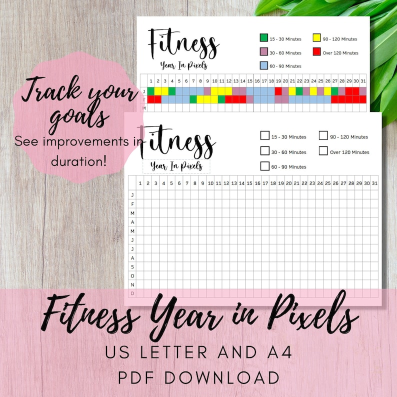 Fitness in Pixels Letter and A4, Fitness Yearly Tracker, Fitness Pixels ...
