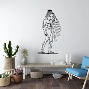 Nude Man Showering Metal Wall Art - Minimalist Bathroom Decor - Etsy