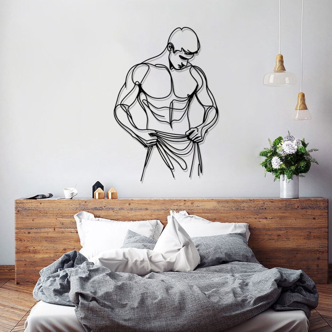 Masculine Metal Line Art, Bathroom Wall Decor Men, Man Body Art, Male ...