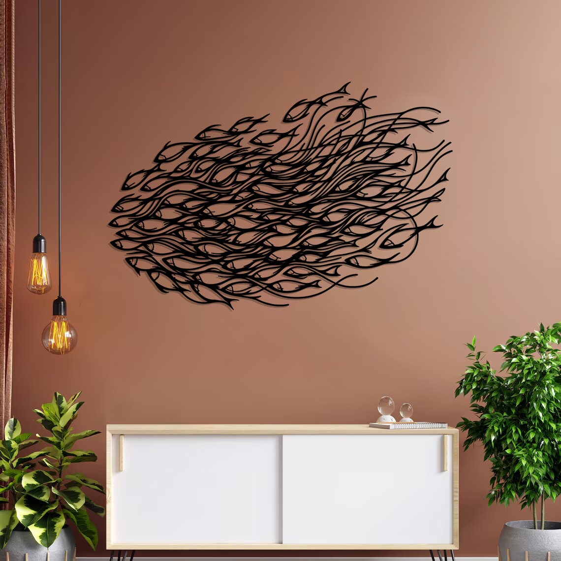 Metal Fish Wall Art | Nautical Line Art, Home Decor - Etsy
