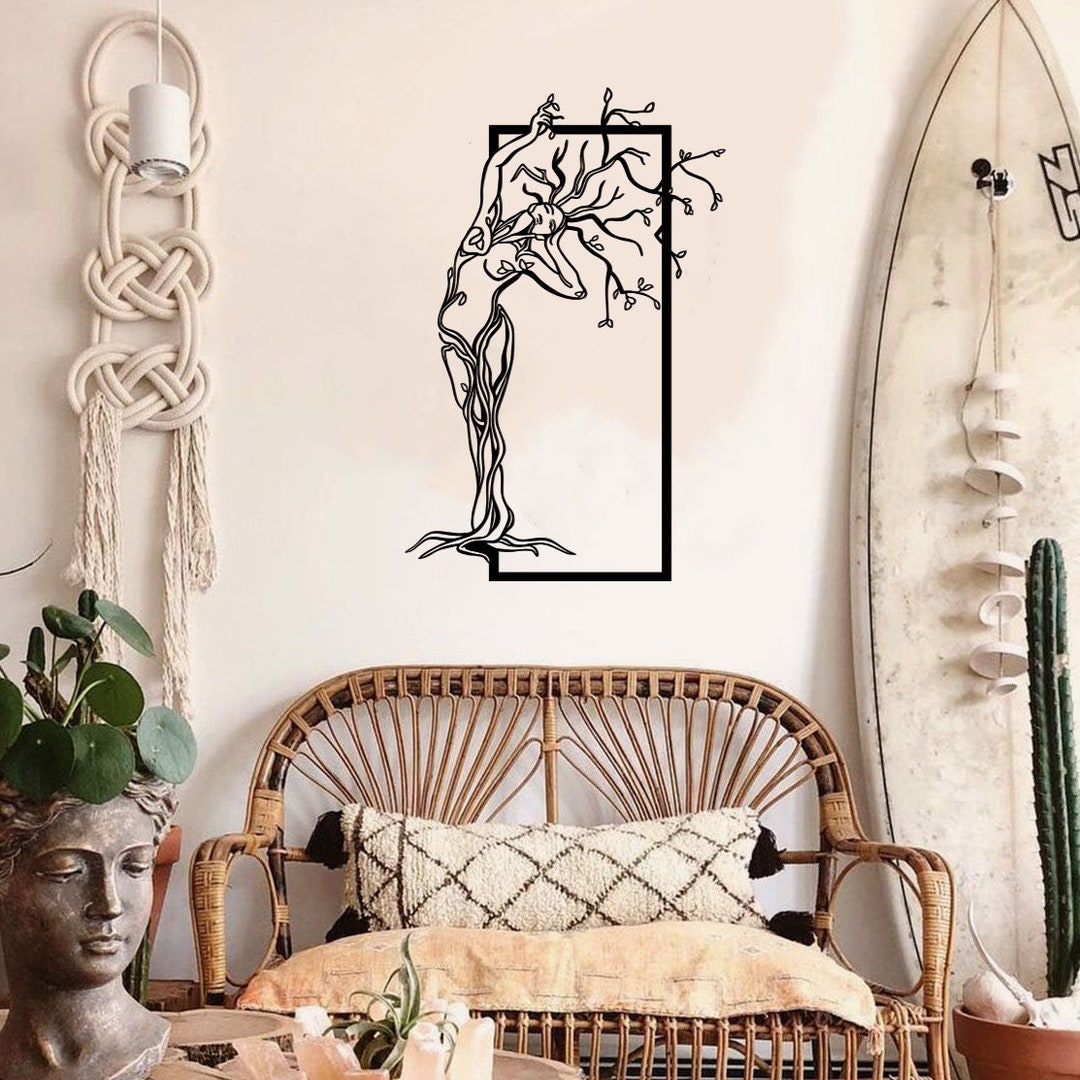 Old Tree Woman Metal Line Art, Metal Wall Decor, Metal Wall Art ...