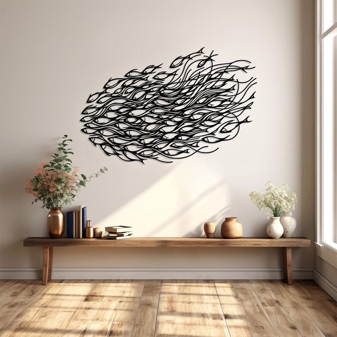 Fish Metal Line Art | Fish Family Wall Art | School of Fish Wall Decor ...