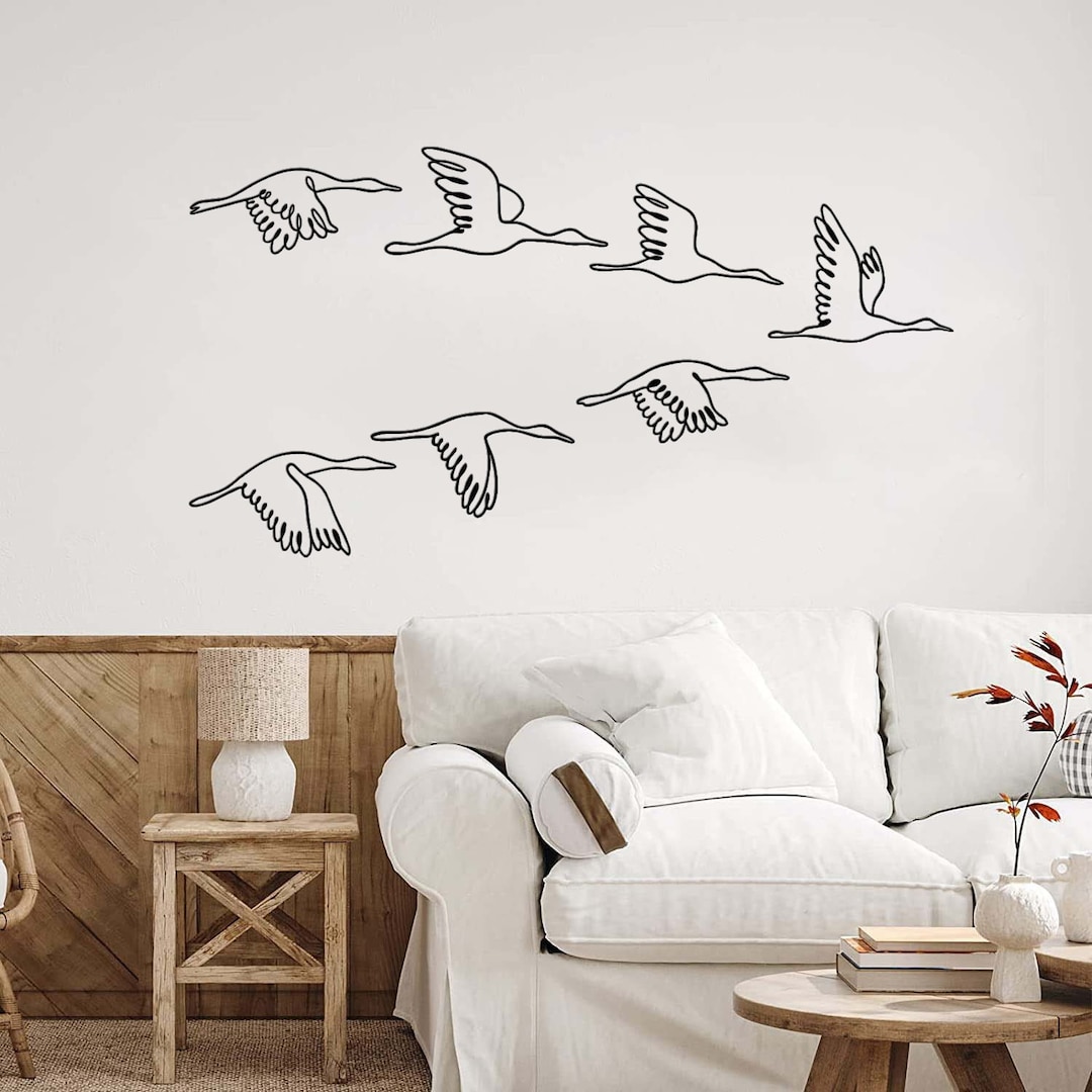 Birds Wall Art Set, Minimal Birds Wall Hangings, Single Line Metal Wall ...