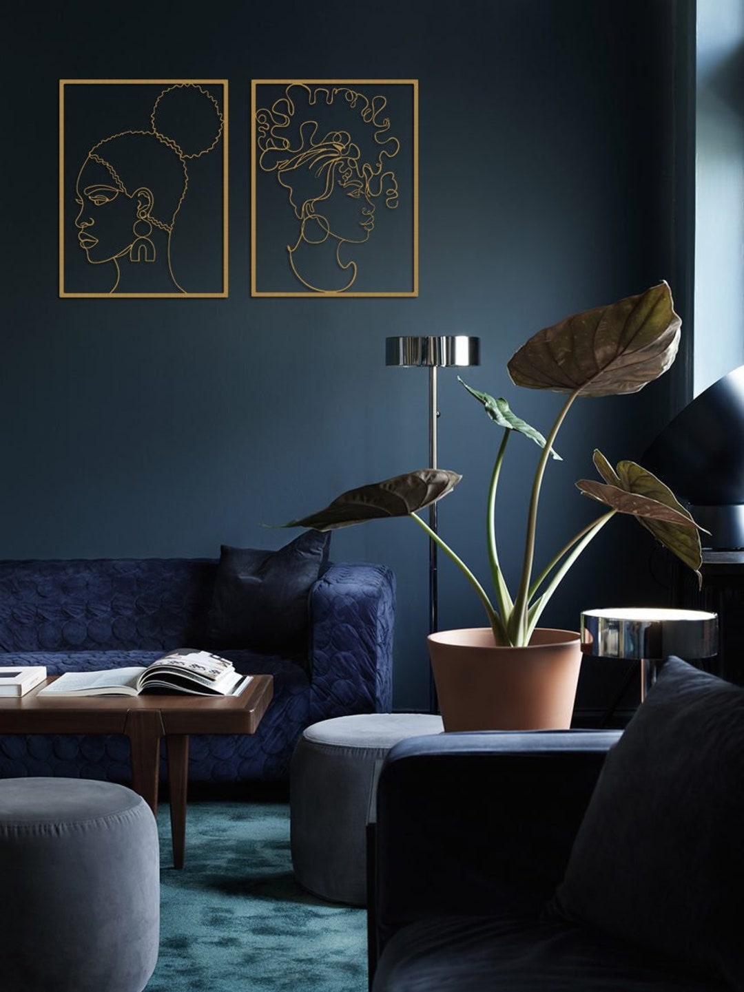 Gold African Women Metal Wall Art - Living Room Decor Set - Etsy