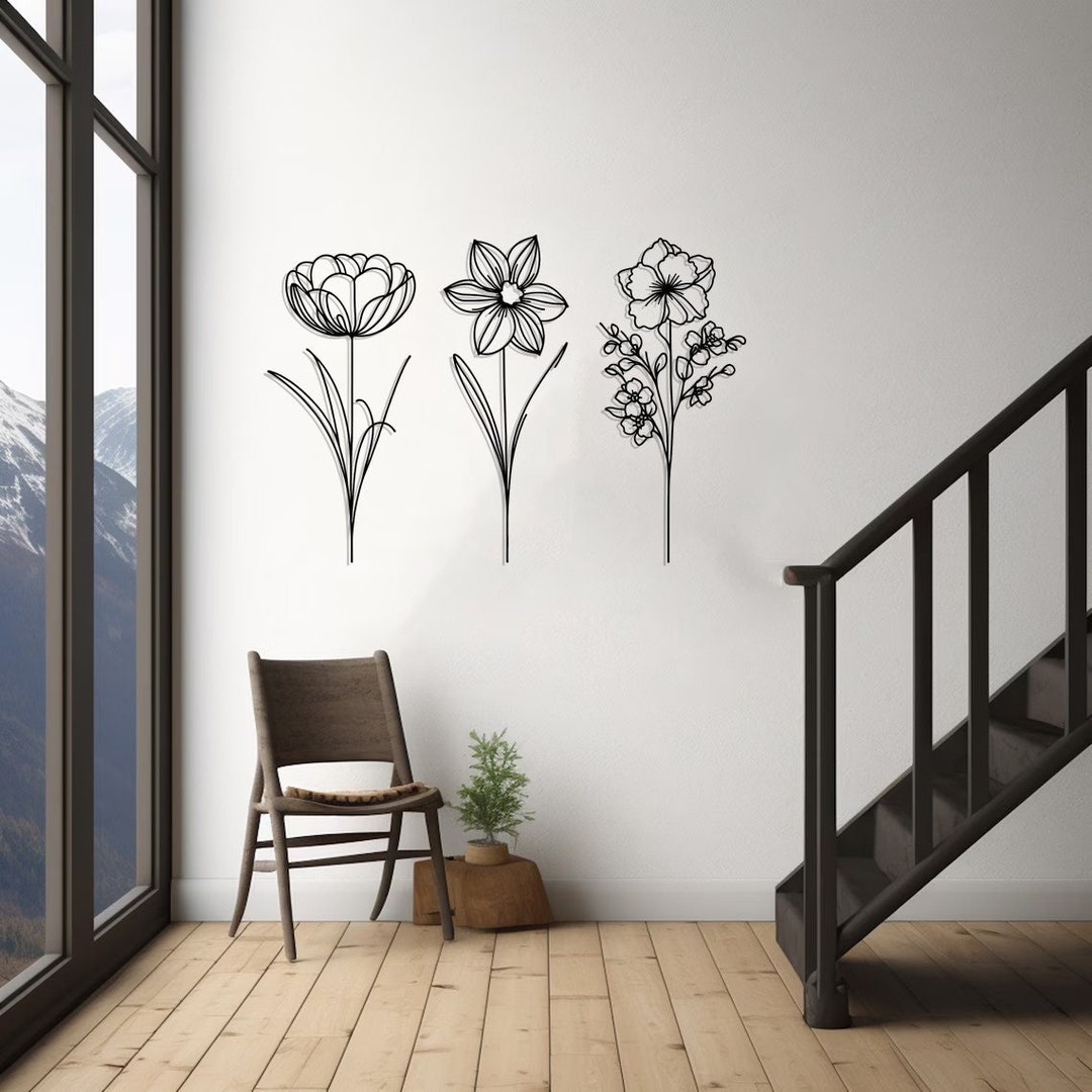 Spring Flower Metal Wall Art Decor | Flower Line Art | Unique Home ...