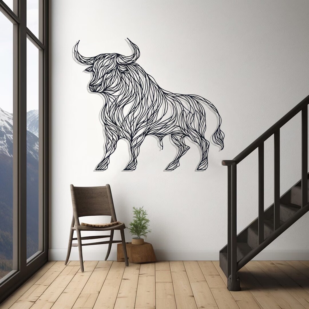 Tree Bull Metal Art, Nature Wall Decor, Bull Wall Decor, Bull Art ...