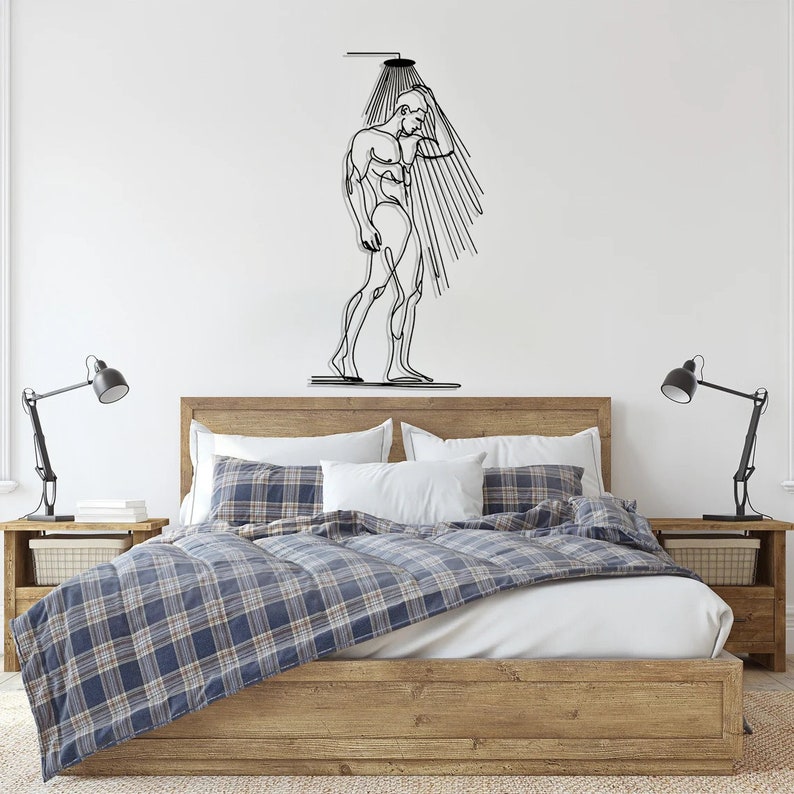 Man Taking A Shower - Naked Man Metal Wall Art, Masculine Bathroom ...