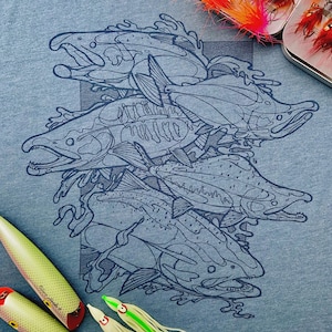 Pacific Salmon T-shirt Fishing Apperal Fly Fishing Fish Art Fishing ...