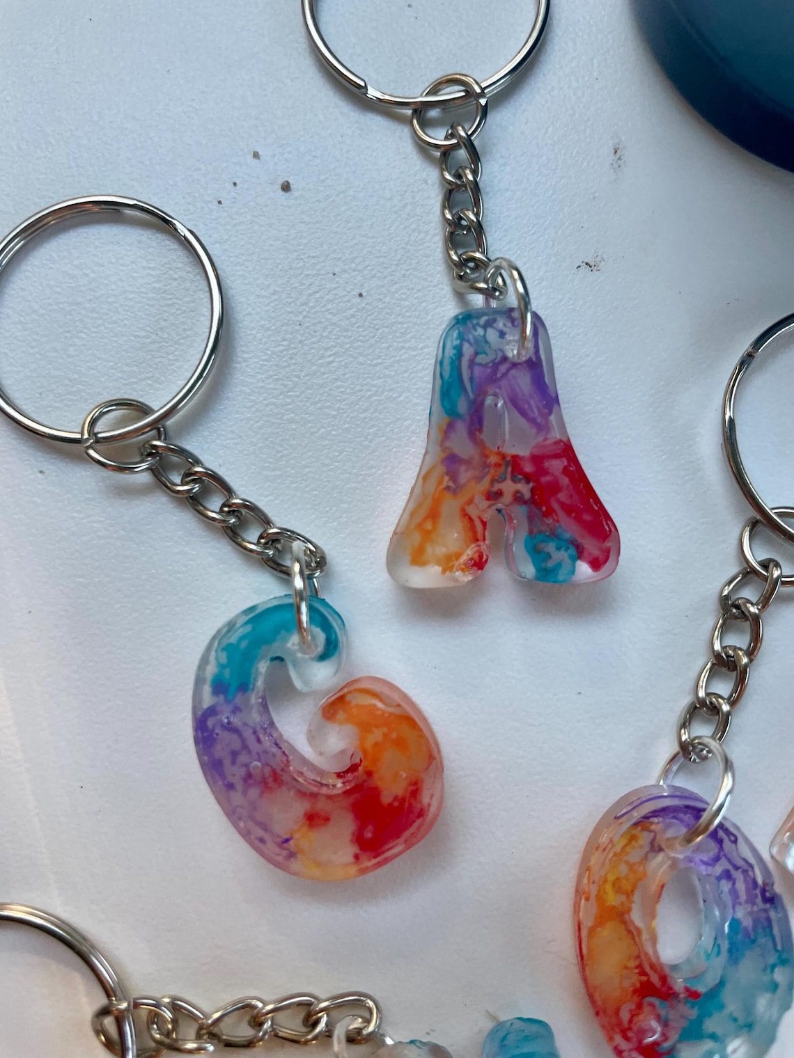 Resin Painted Letter Keychains - Etsy