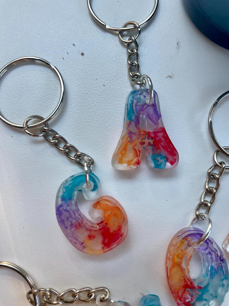 Resin Painted Letter Keychains - Etsy