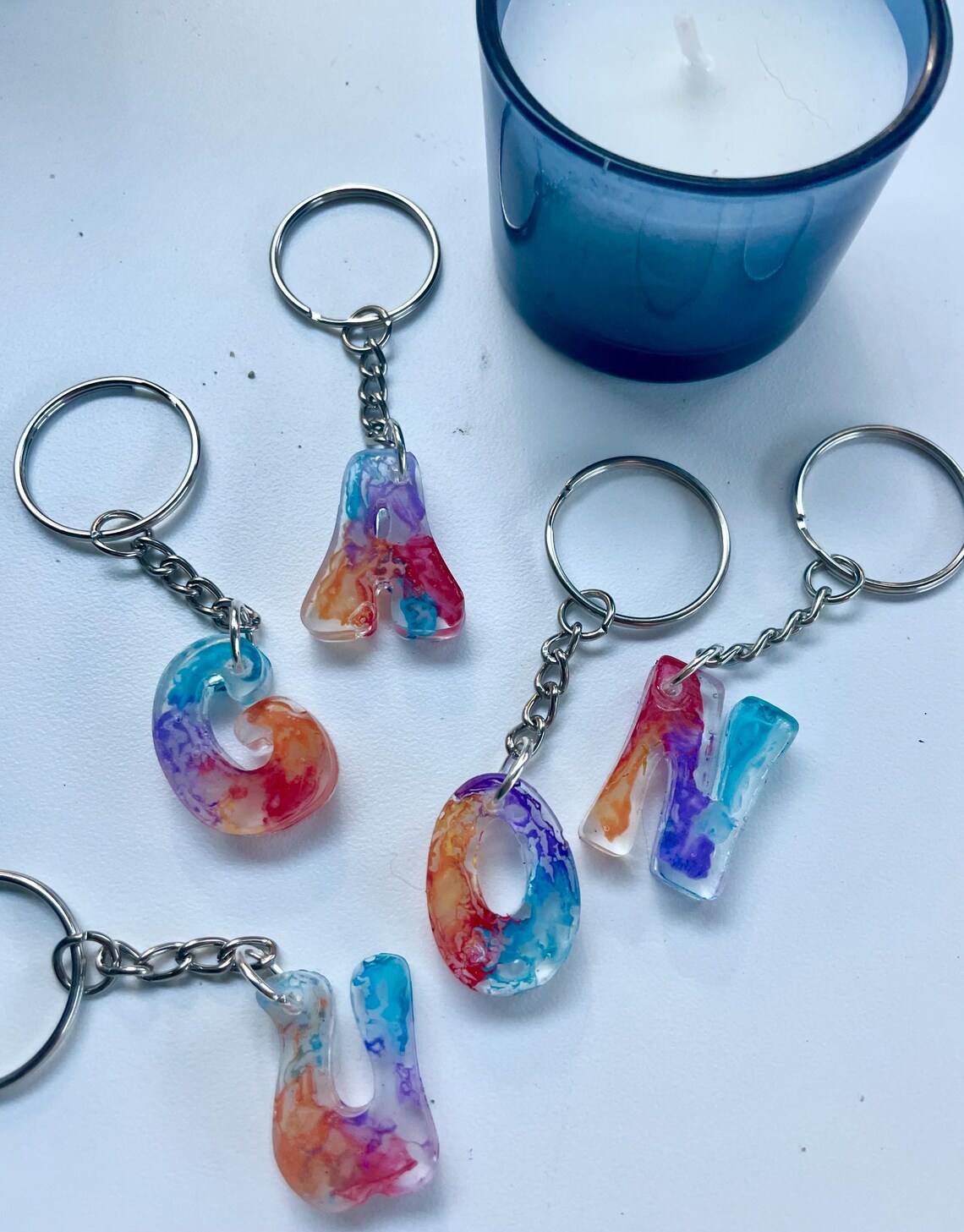 Resin Painted Letter Keychains - Etsy