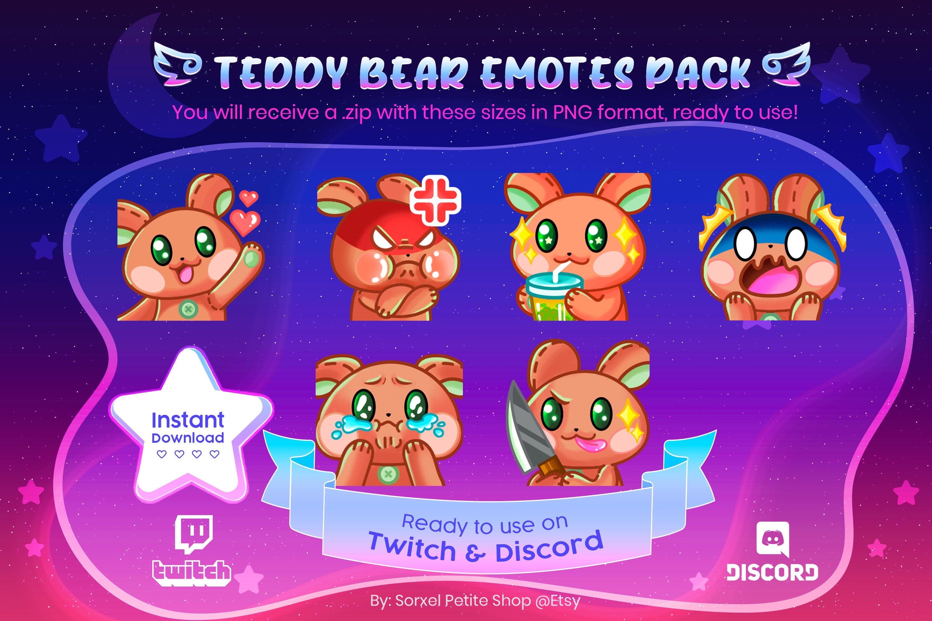 Teddy Bear Six Emotes / Kawaii Teddy Emote / Twitch Emote/ Discord ...