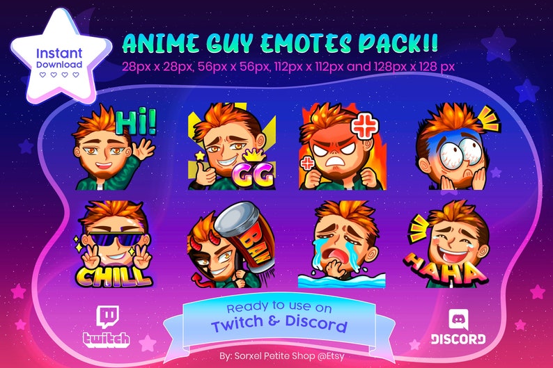 Twitch Emotes Pack (8) for Streamers// Anime Boy, Dude, Guy Emote ...