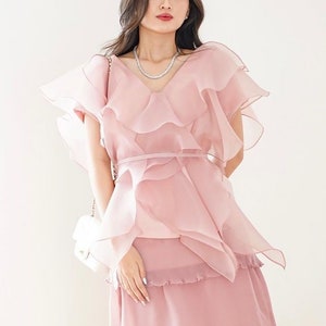 Ruffle Pink Organza Top Multiway Layered Organza Blouse - Etsy