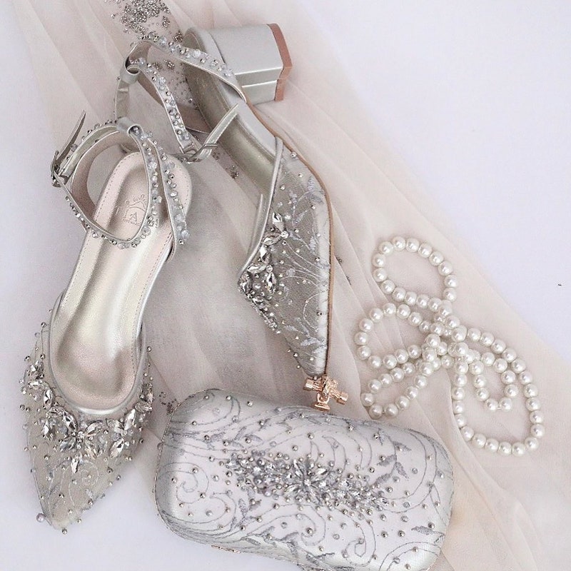 Silver Heels and Clutch - Etsy