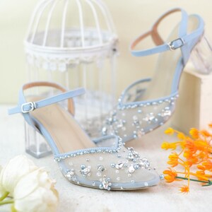 Gray Pointed Toe Transparent Party Shoe, Bridesmaid Flat Shoe, Wedding ...