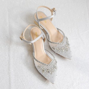 Silver Beaded Rhinestone Bridal Shoe, Classy Elegant Party Heels ...