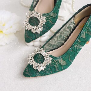 Emerald Green Lace Pump Shoe, Formal Wedding Guest Pointed Toe Shoe ...