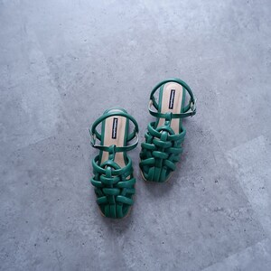 Emerald Green Leather Braid Shoes, Huarachers Gipsy Woman Flat Shoe ...