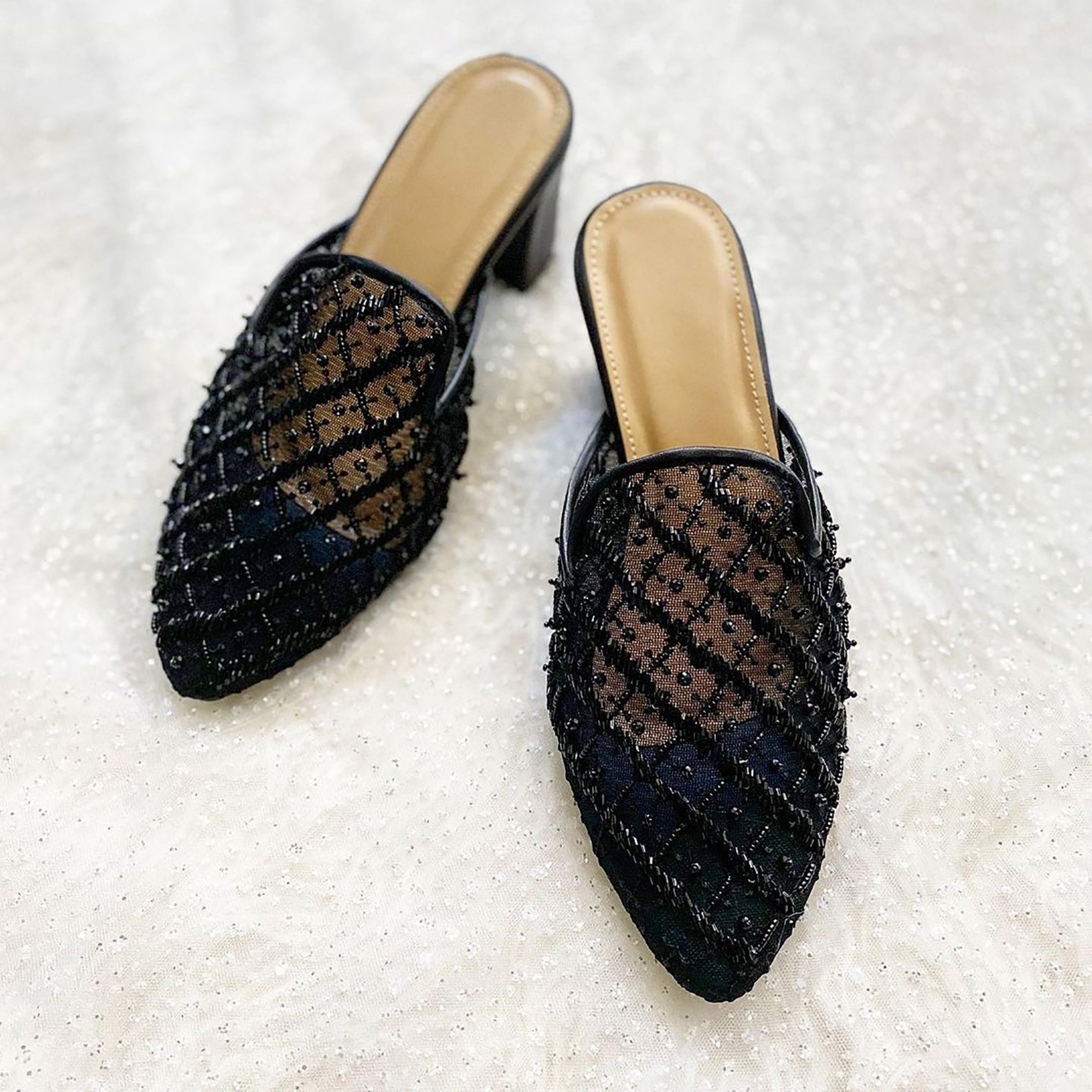 Black Transparent Embroidery Mule Fancy Gothic Beaded Formal - Etsy