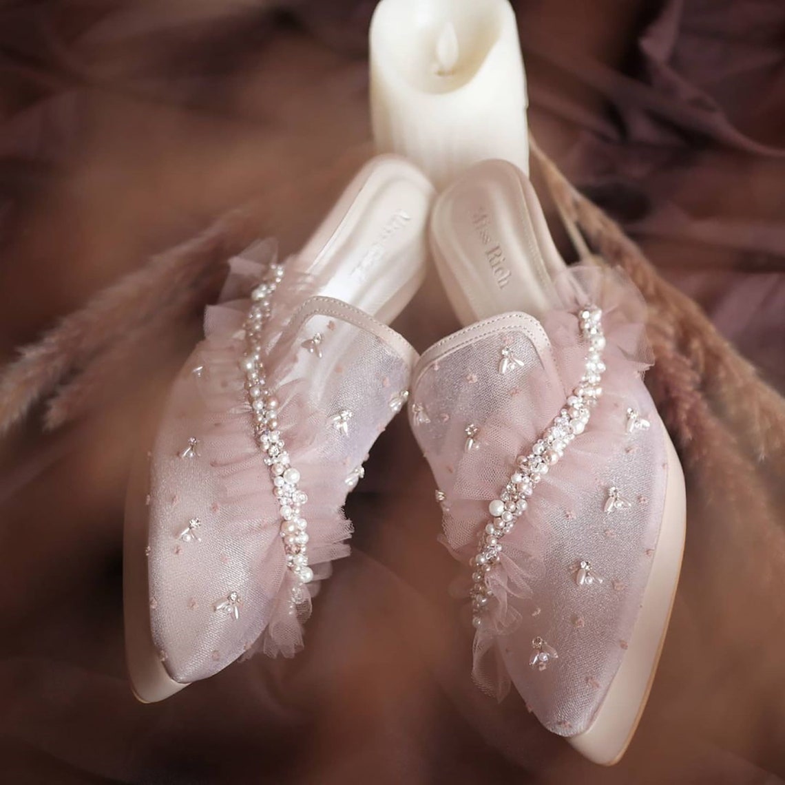 Rustic Fluffy Party Mule Elegant Beaded Unique Shoes Classy - Etsy