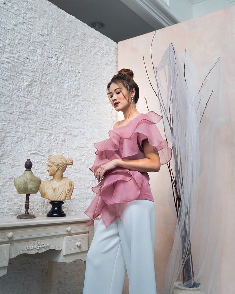 Ruffle Pink Organza Top Multiway Layered Organza Blouse - Etsy