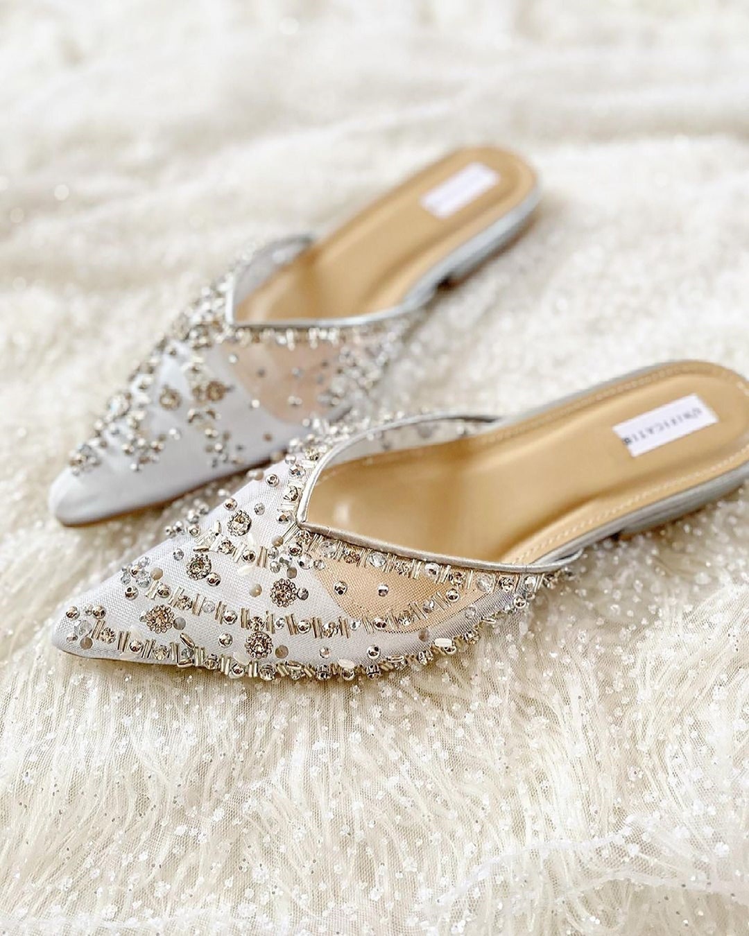 Silver Crystal Beaded Transparent Mule, Sequin Embroidery Wedding ...