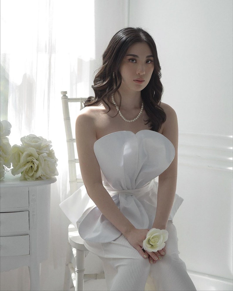 Ivory Fancy Bustier Formal Party Top, Clover Petals Top, Elegant Short ...