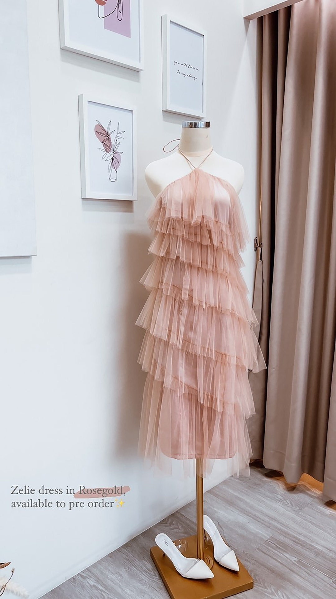 Halter Neck Ruffled Tulle Elegant Party Dress, Simple Classy Cocktail ...