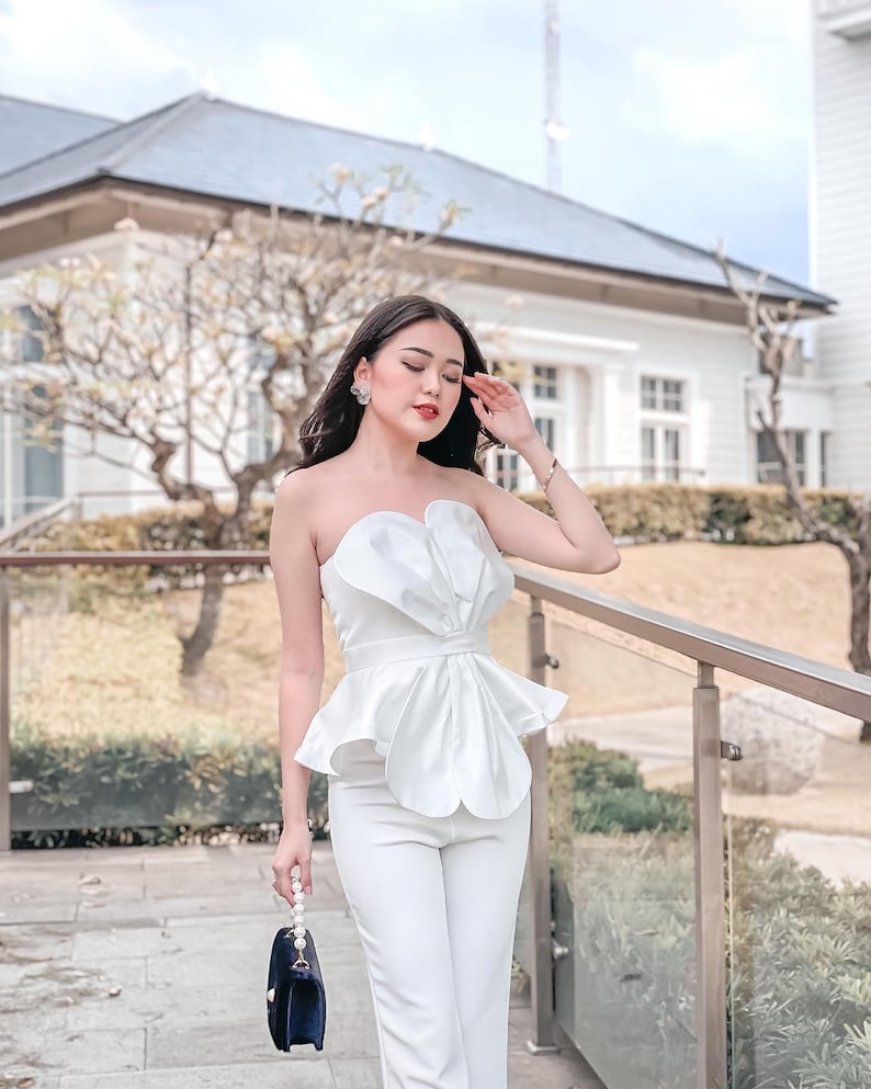 Ivory Fancy Bustier Formal Party Top, Clover Petals Top, Elegant Short ...