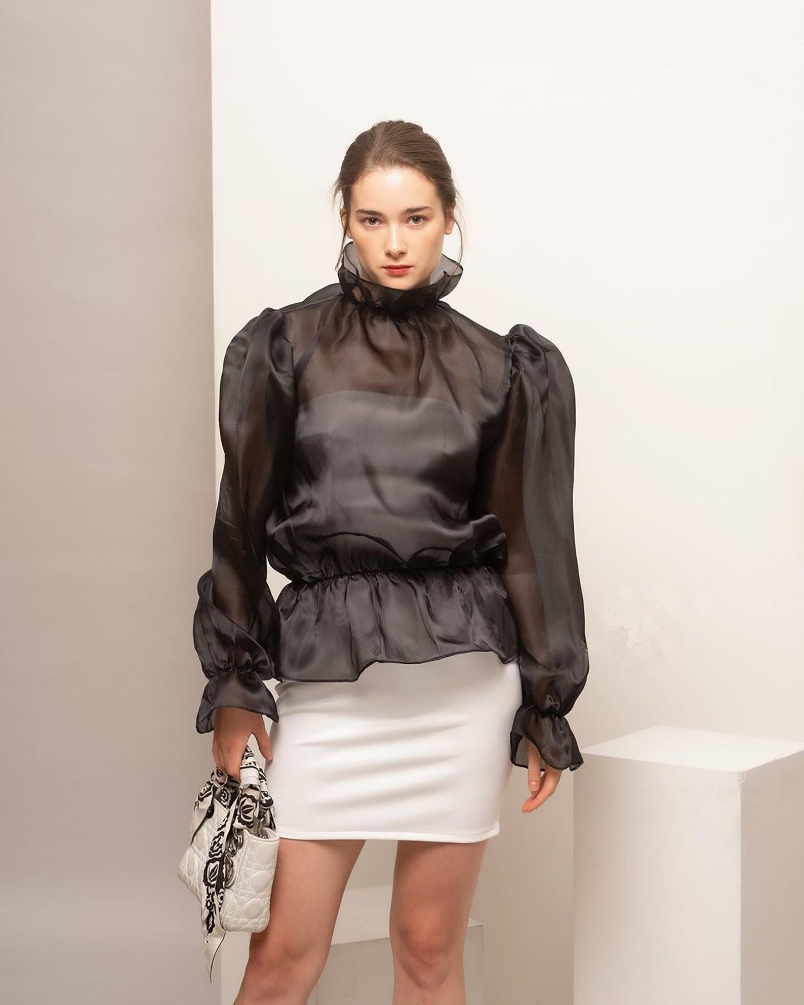 Halter Neck Sheer Organza Top Elegant Long Sleeves Blouse - Etsy