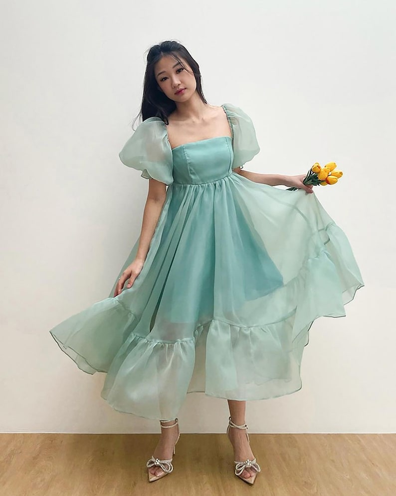 Simple Pretty Organza Dress Puff Sleeves Classy Cocktail Etsy