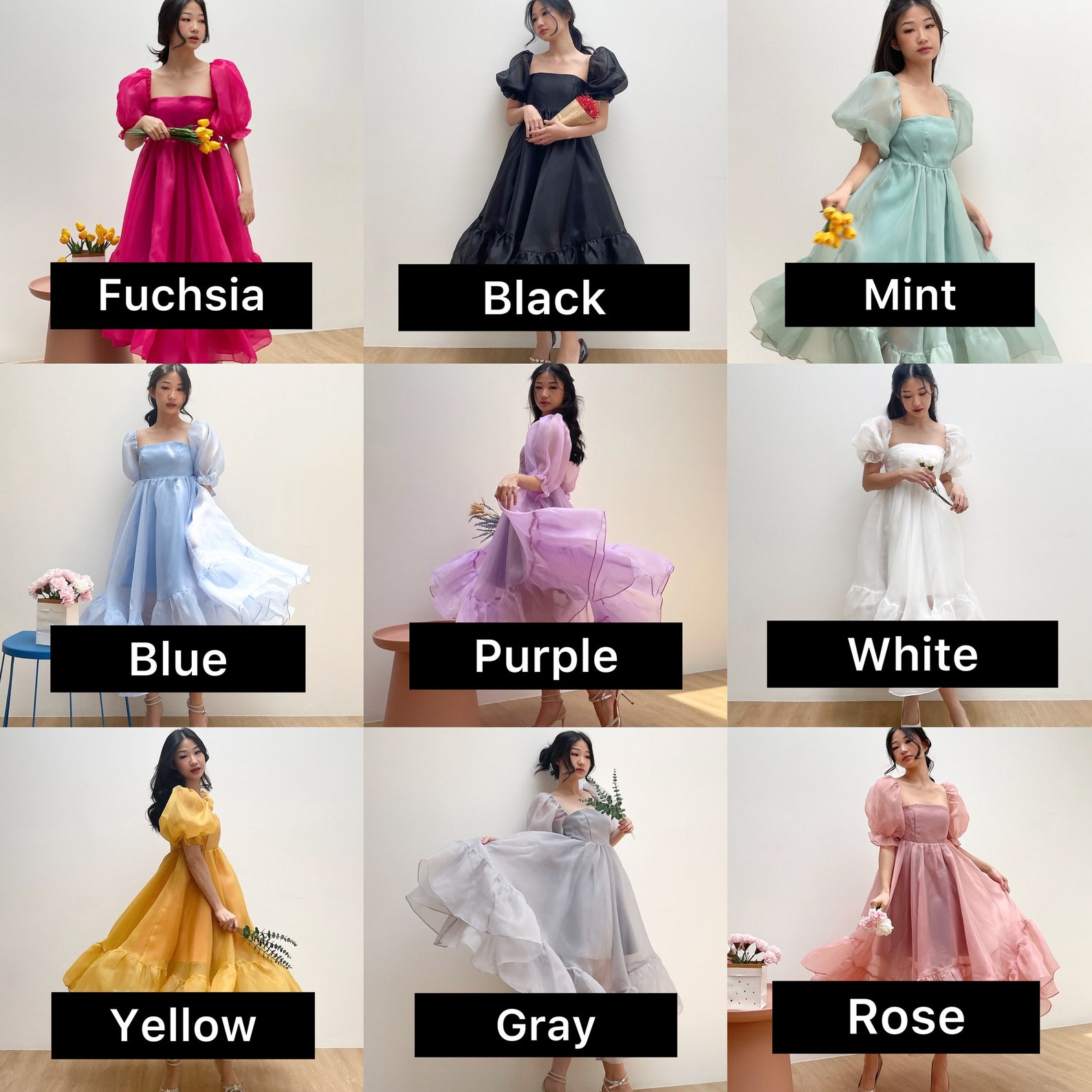 Mint Green Princes Cinderella Dress, Puff Sleeves Organza Dress ...