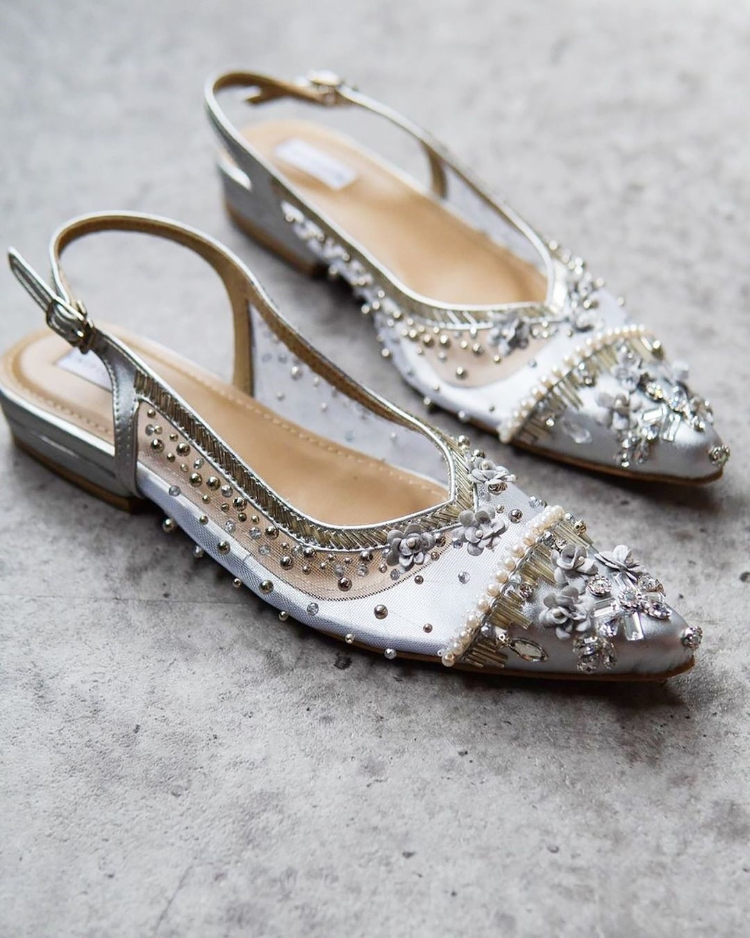 Silver Gray Beaded Flat Shoe, Unique Simple Shoes, Formal Sandal, Party ...