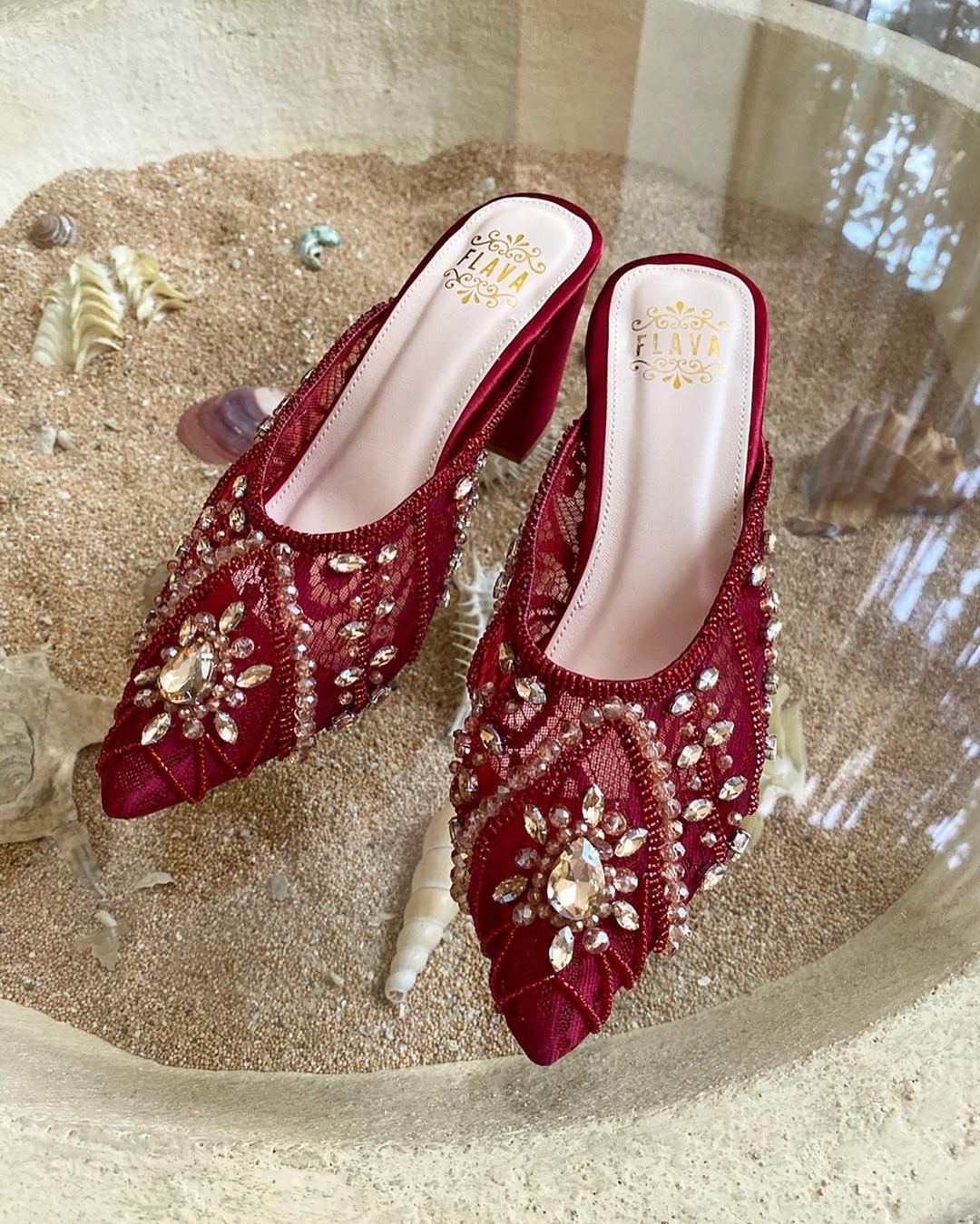 Red Lace Embroidered Party Mule, Handmade Vintage Classy Wedding Sandal ...
