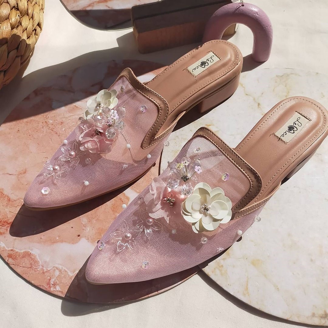Party Floral Embroidered Mule, Pink Formal Transparent Cute Slip On ...