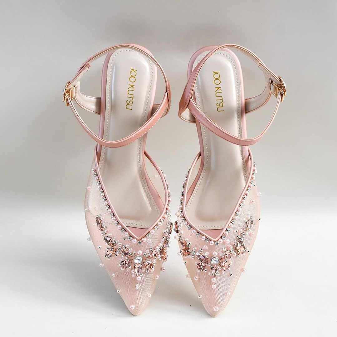 Rose Gold Beaded Party Shoe Glass Heels, Bridesmaid Handmade Princess ...