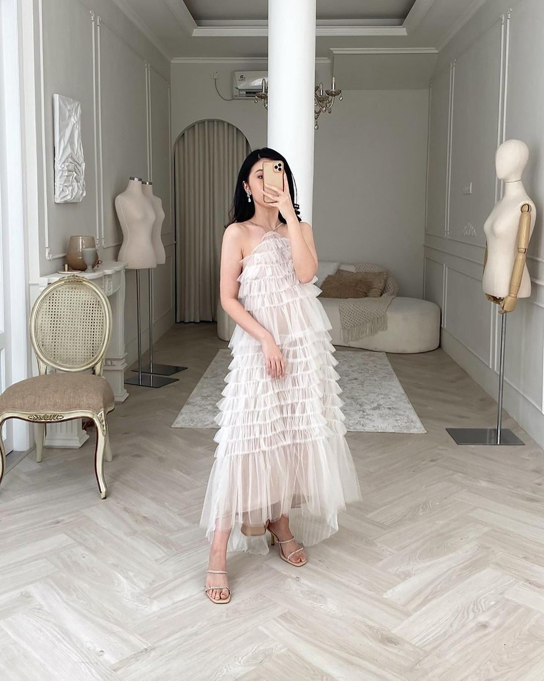 Ivory Fluffy Tulle Maxi Dress, Tiered Elegant Wedding Guest Dress ...